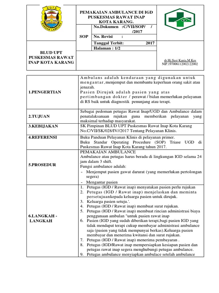 Sop Penggunaan Ambulance | PDF