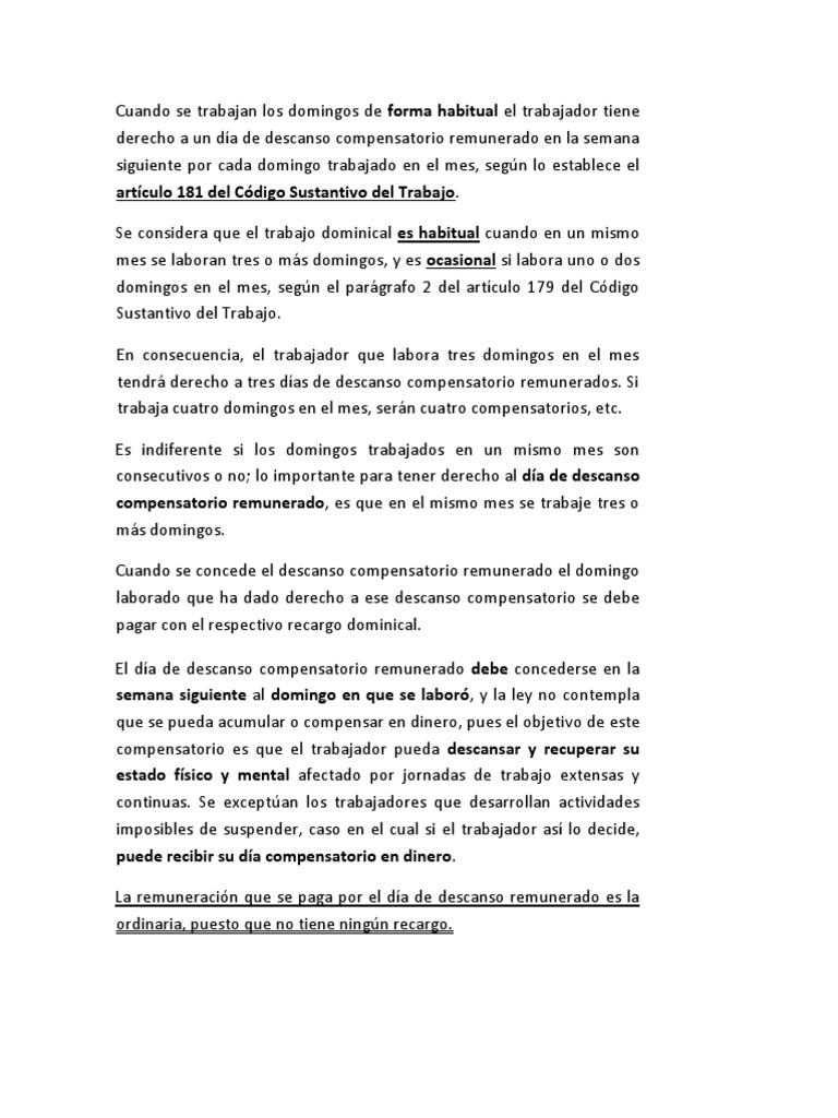 Cuando Se Trabajan Los Domingos de Forma Habitual El Trabajador Tiene ...