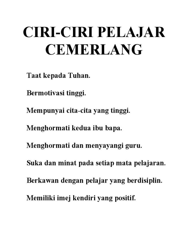 Ciri-Ciri Pelajar Cemerlang | PDF