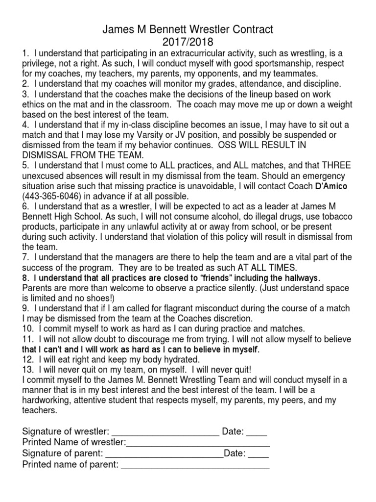 James M Bennett Wrestler Contract | PDF | Sports | Teaching And Learning
