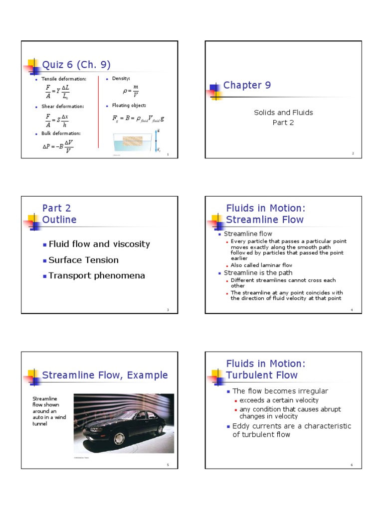 Quiz 6 (Ch. 9) : Fluid Flow and Viscosity Surface Tension Transport ...