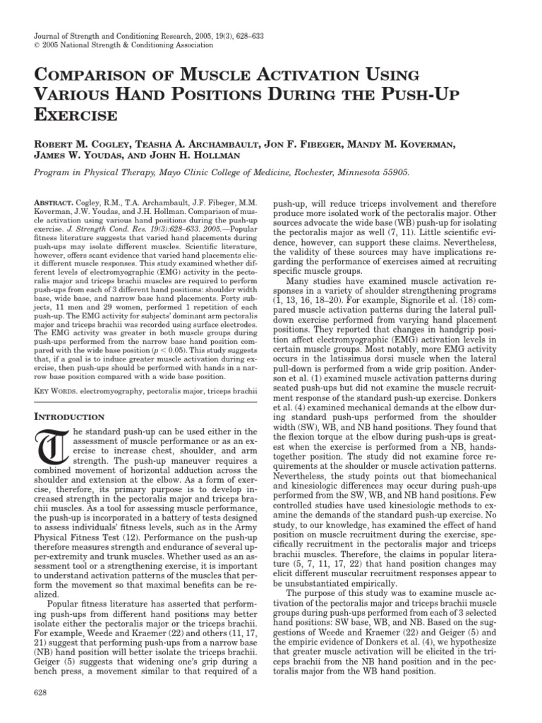 Muscle Activation in Push-Up Variations | PDF | Electromyography ...