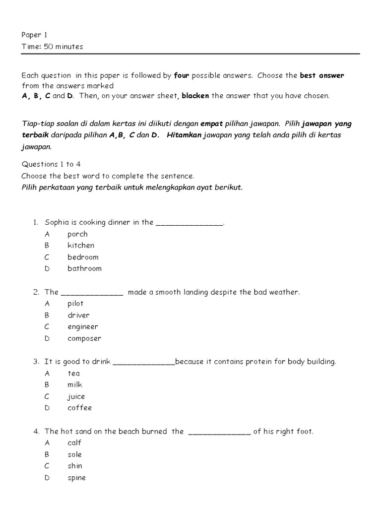A, B, C and D. Then, On Your Answer Sheet, Blacken The Answer That You ...