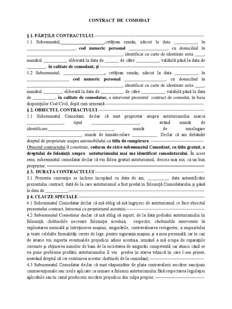 Contract de Comodat | PDF