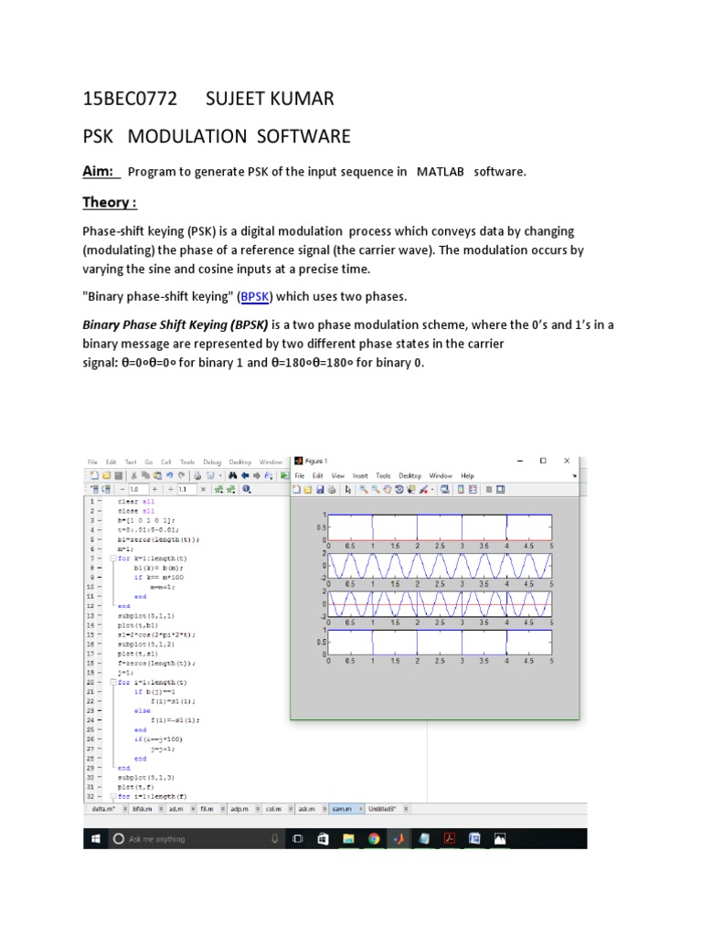 15bec0772 Sujeet Kumar PSK Modulation Software: Aim: Theory | PDF