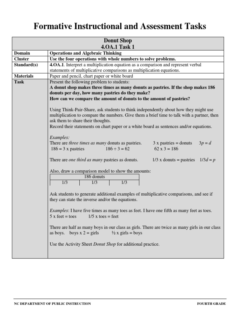4.OA.1 Task 1 | PDF | Educational Assessment | Equations