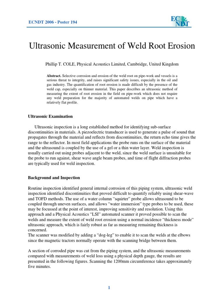Ut of Weld Root Errosion | PDF | Ultrasound | Materials