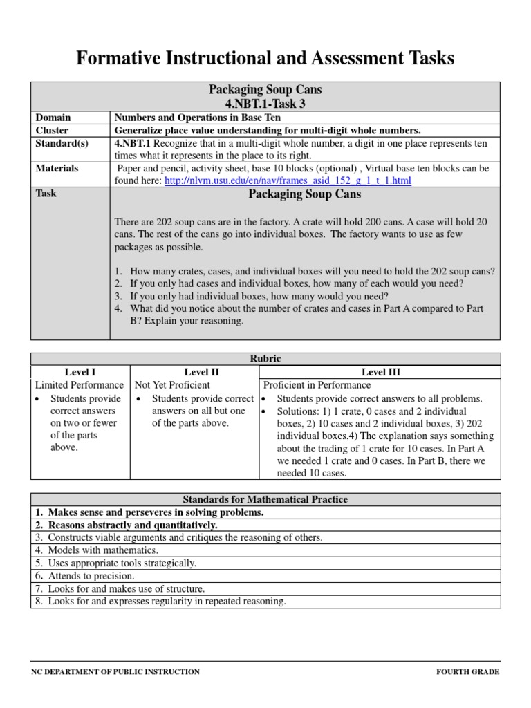 4.NBT.1 Task 3 | PDF | Educational Assessment | Reason