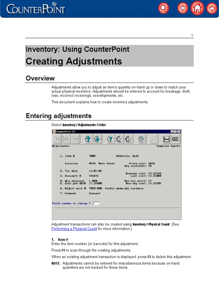 Creating Adjustments: Inventory: Using Counterpoint | PDF | File Format ...