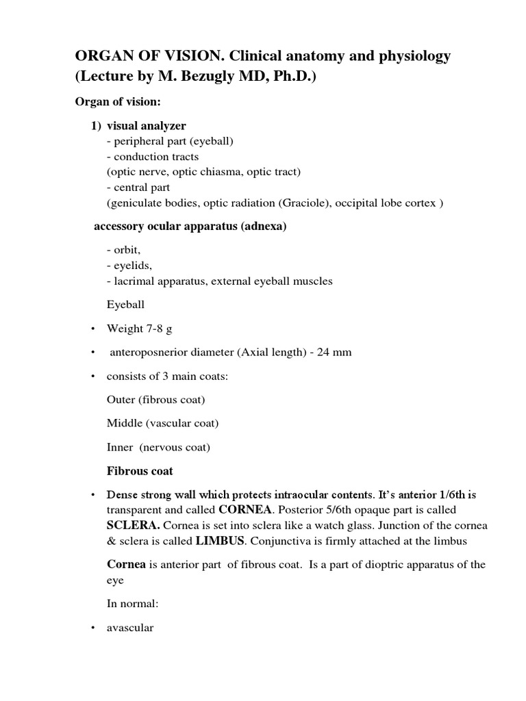 ORGAN OF VISION. Clinical Anatomy and Physiology (Lecture by M. Bezugly ...