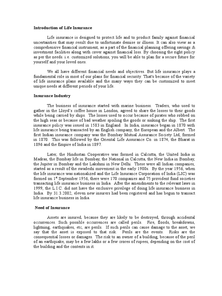 Introduction of Life Insurance | PDF | Home Insurance | Insurance