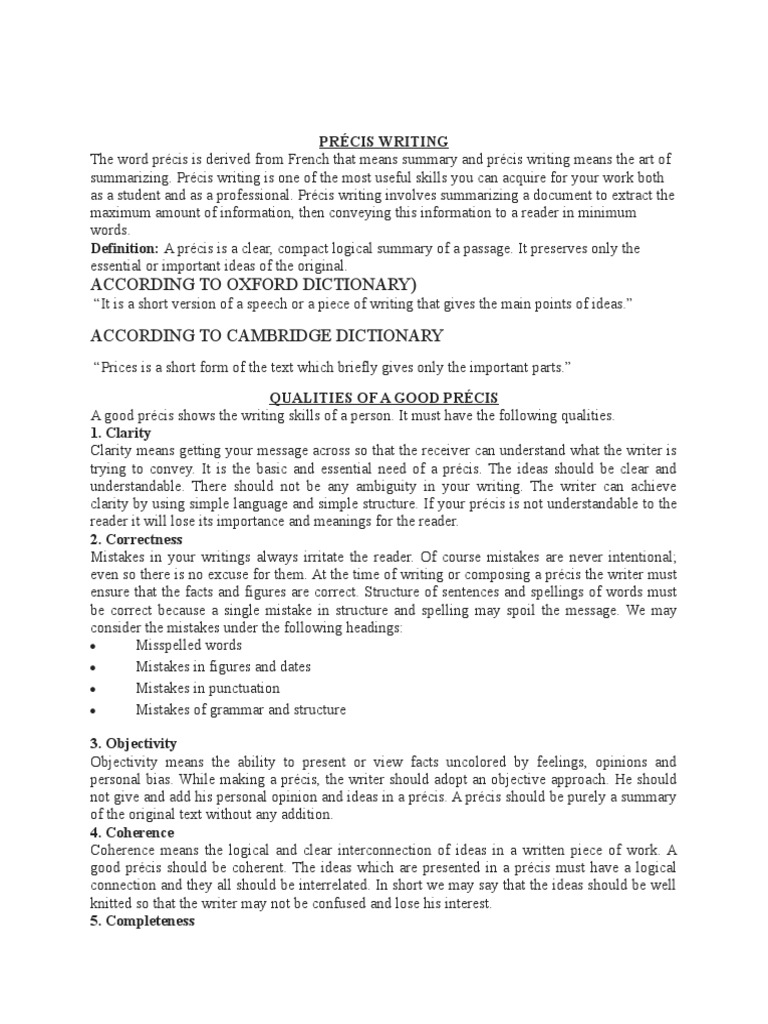 Précis Writing | PDF | Reading Comprehension | Knowledge