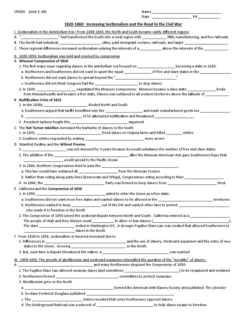 Sectionalism and Slavery (1820-1860) | PDF | Abolitionism In The United ...