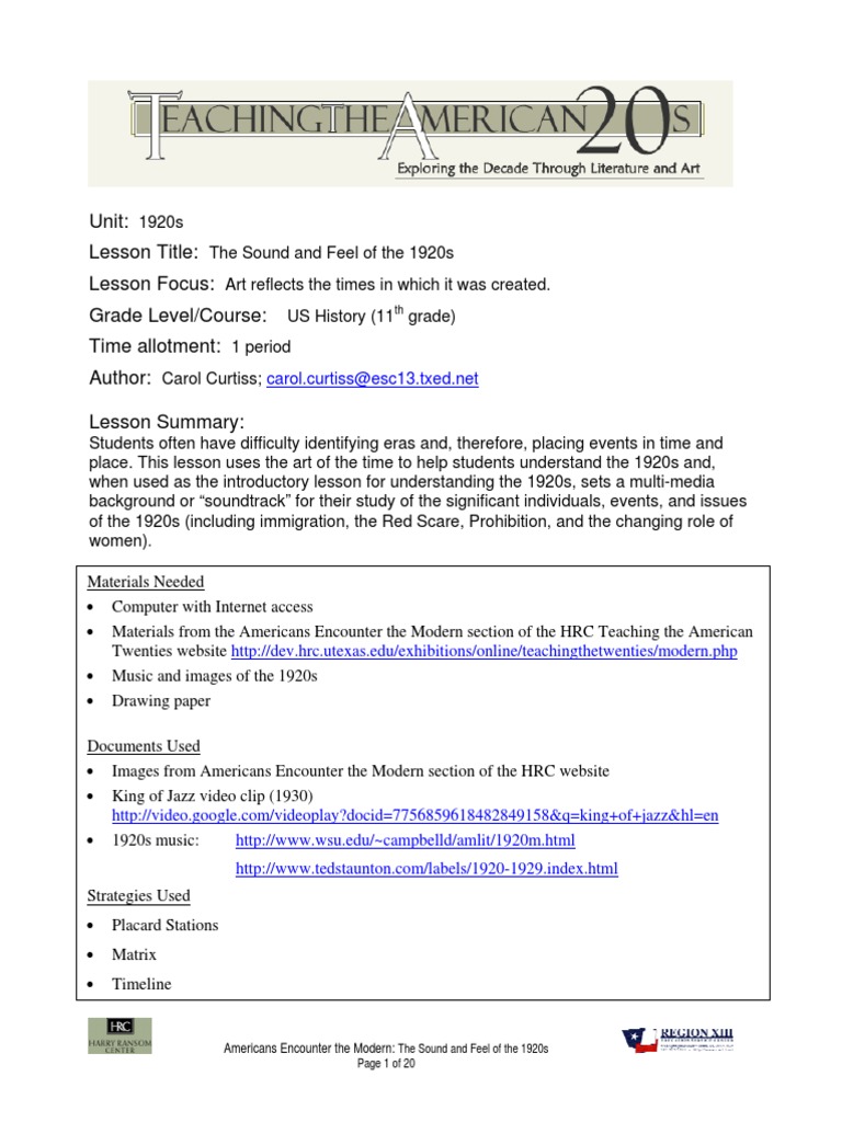 1920s Art: A High School Lesson | PDF | Critical Thinking | Information