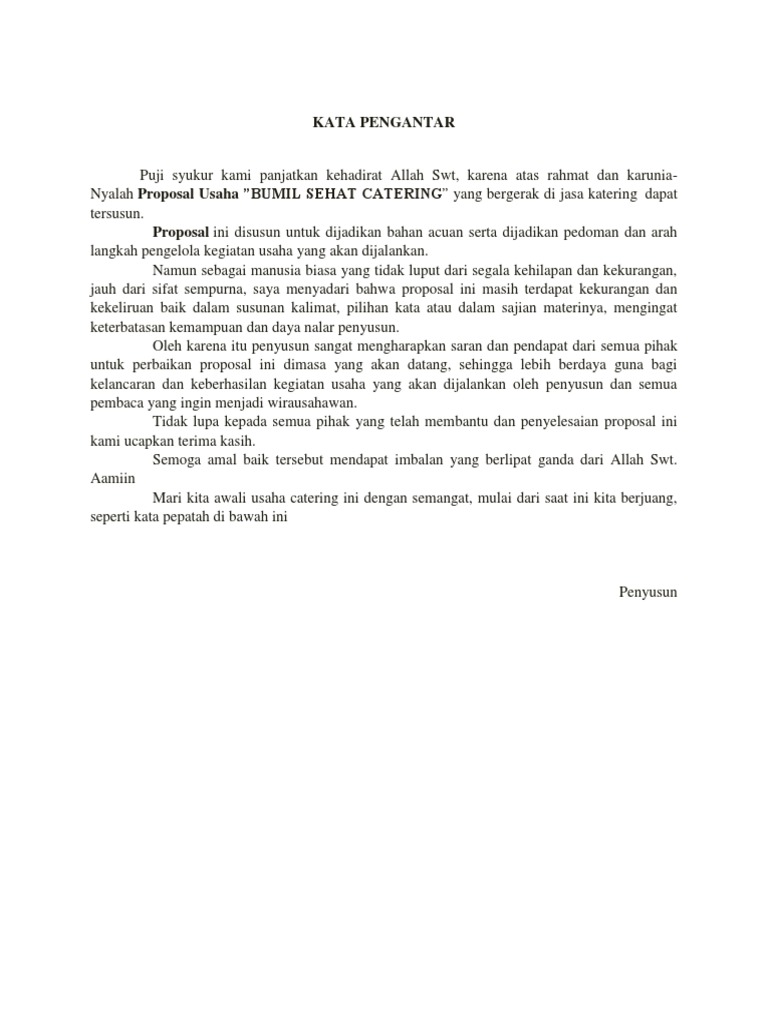 Kata Pengantar Proposal Usaha Catering Sehat Bumil | PDF