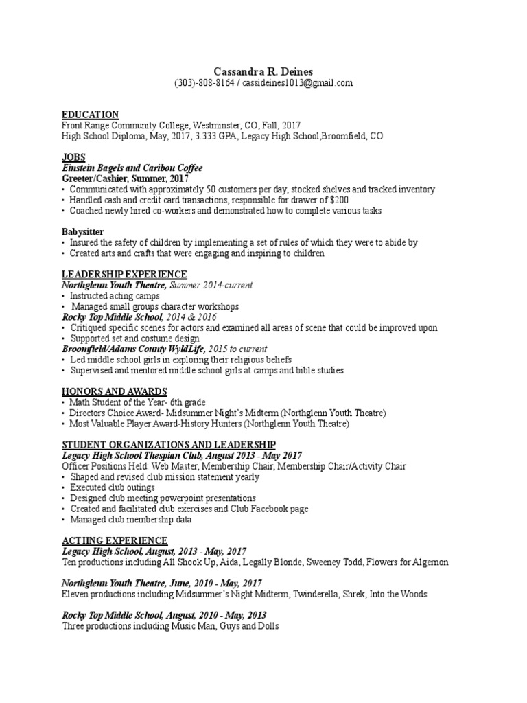 Cassi Resume For Unc | PDF