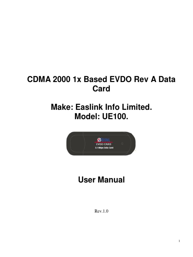 CDMA 2000 1x Based EVDO Rev A Data Card Make: Easlink Info Limited. Model: UE100 | Download Free ...