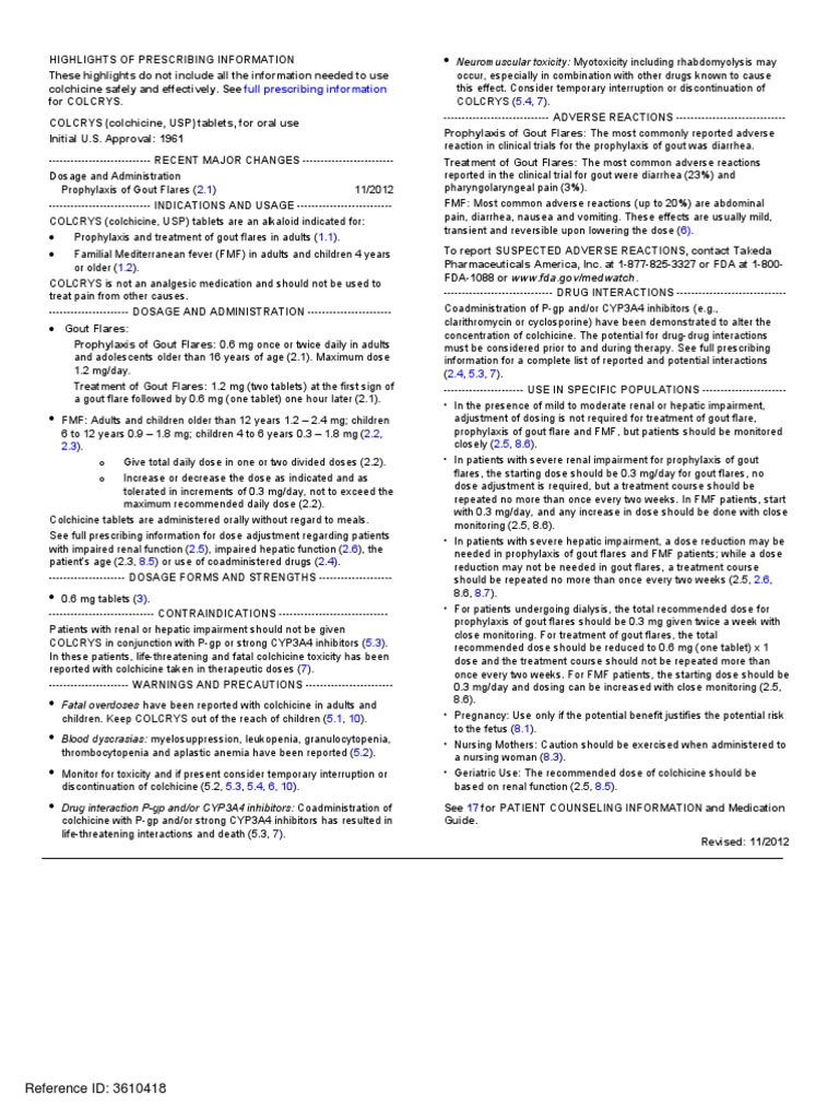 Colchicine FDA | Gout | Dose (Biochemistry)