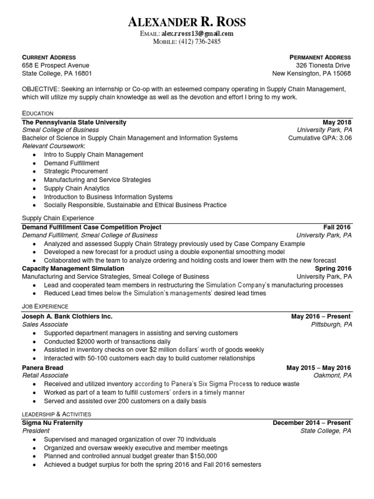 Alexander Ross Resume | PDF | Supply Chain | Strategic Management