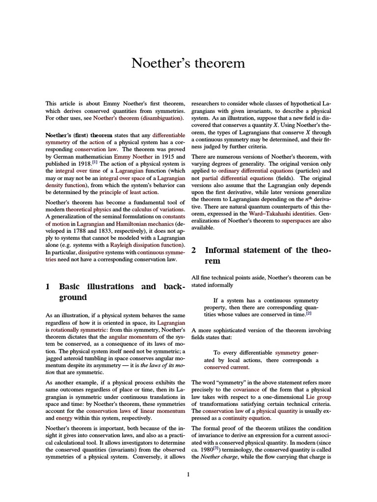 Noether's Theorem | PDF | Noether's Theorem | Lagrangian Mechanics
