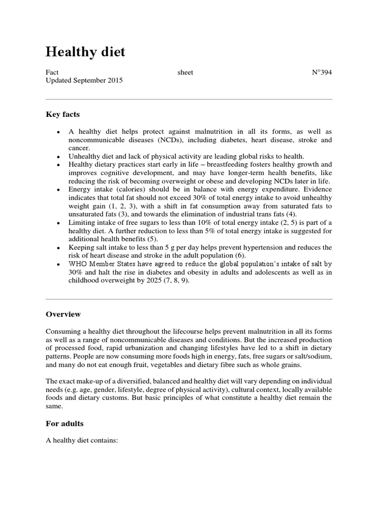 Healthy Diet: Key Facts | PDF | Healthy Diet | Dieting