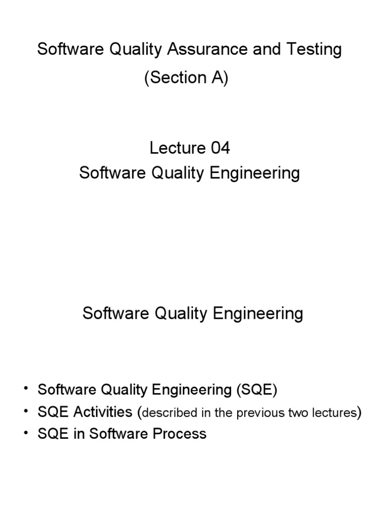 Software Quality Engineering Overview | PDF | Quality Assurance | Software Quality