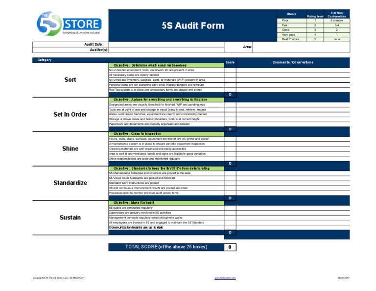 5S Audit Form | PDF | Audit | Accounting And Audit