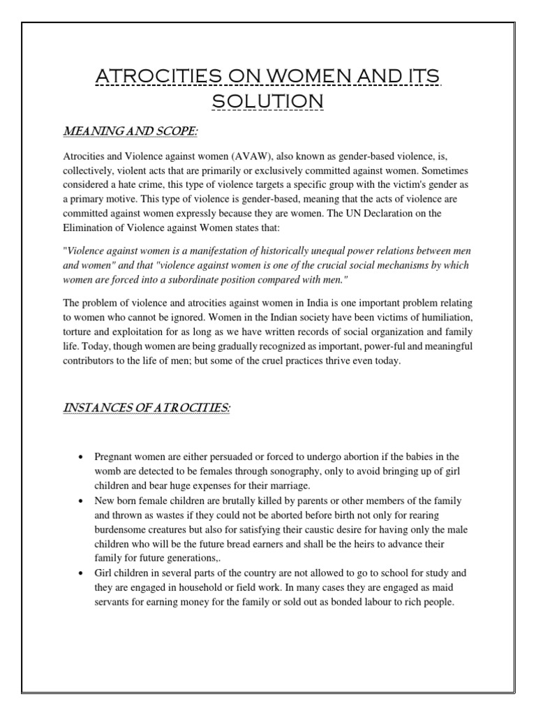 Atrocities on Women: Causes & Solutions | PDF | Violence Against Women ...