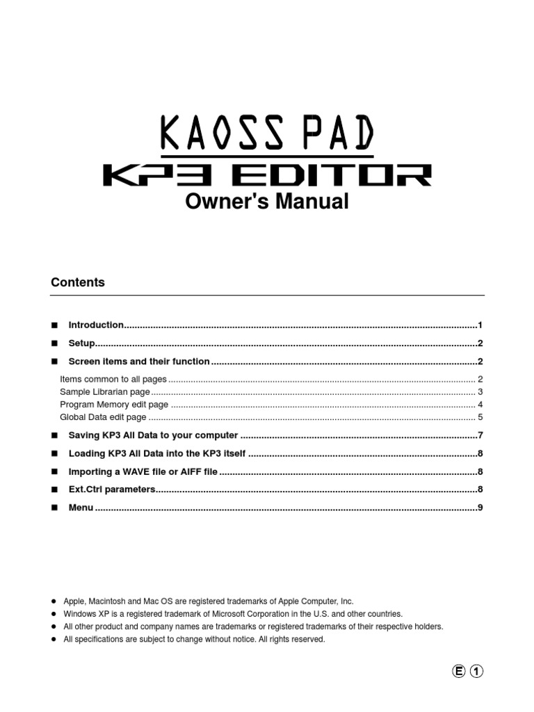 KP3 Editor Manual | PDF | Switch | Macintosh