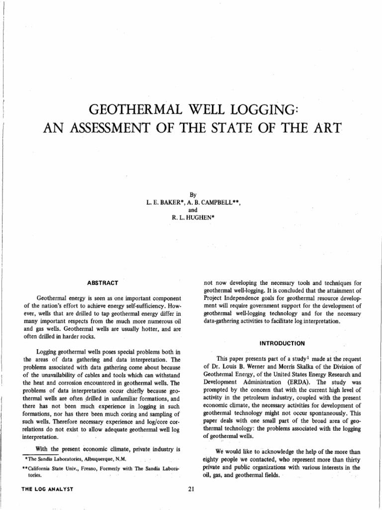 Geothermal Well Logging: An Assessment THE State of The Art | PDF ...