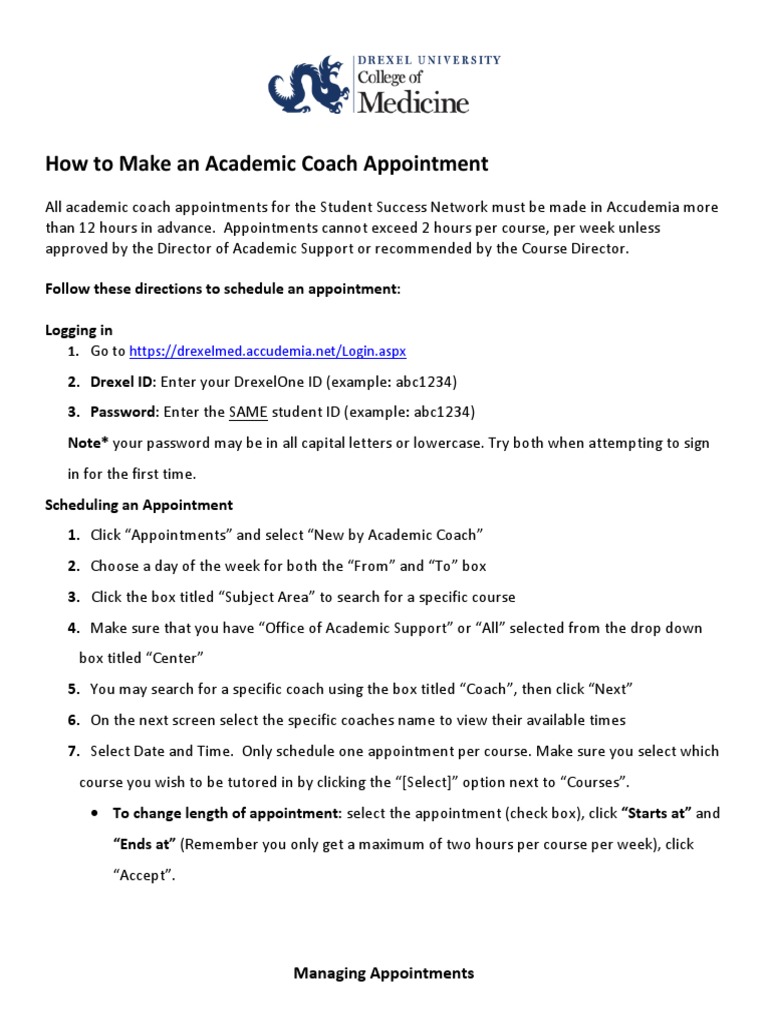 How To Make An Academic Coach Appointment: Managing Appointments | PDF