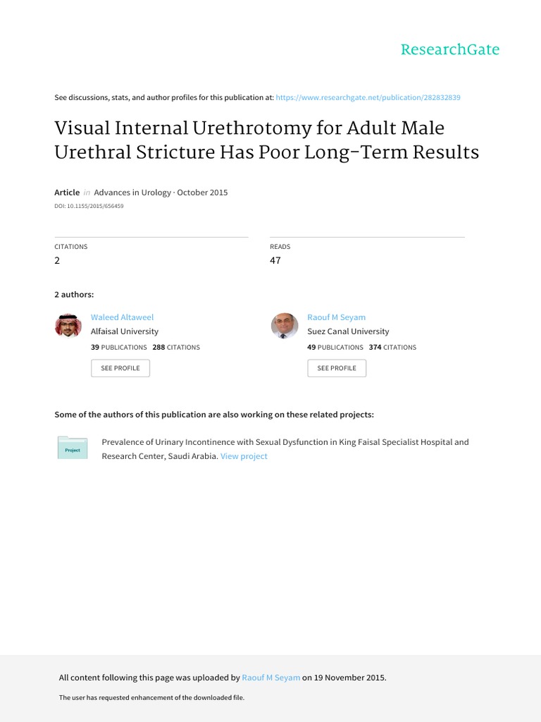 Visual Internal Urethrotomy for Adult Male Urethra | Surgery | Urinary ...