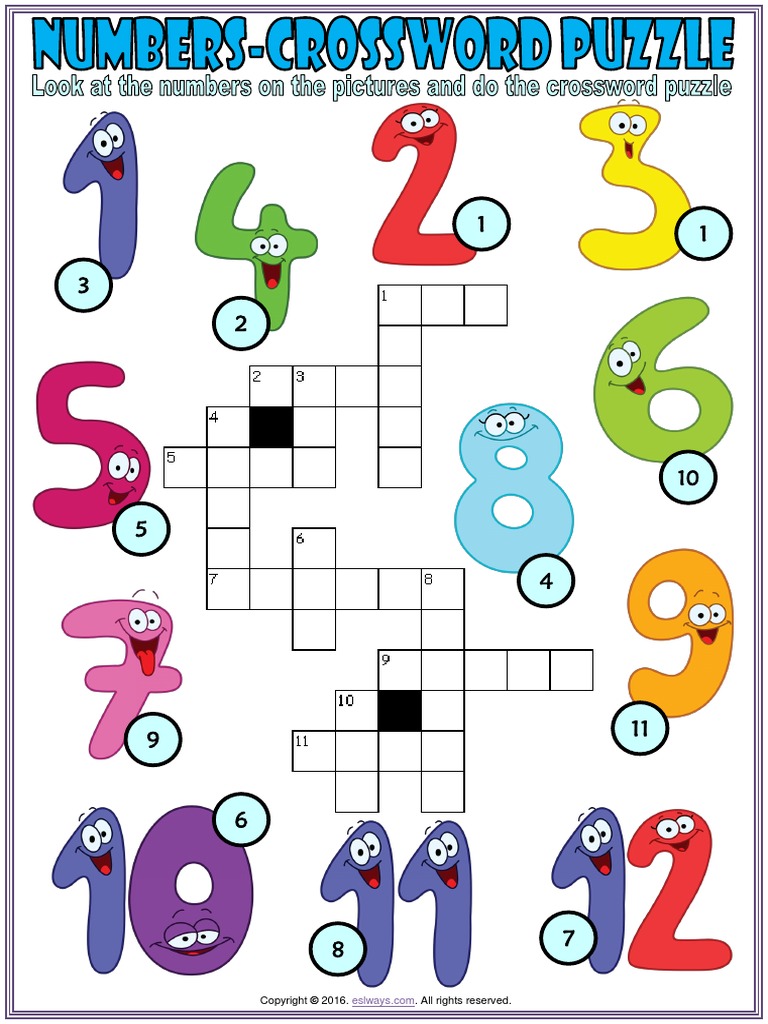 Numbers Esl Vocabulary Crossword Puzzle Worksheet For Kids | PDF