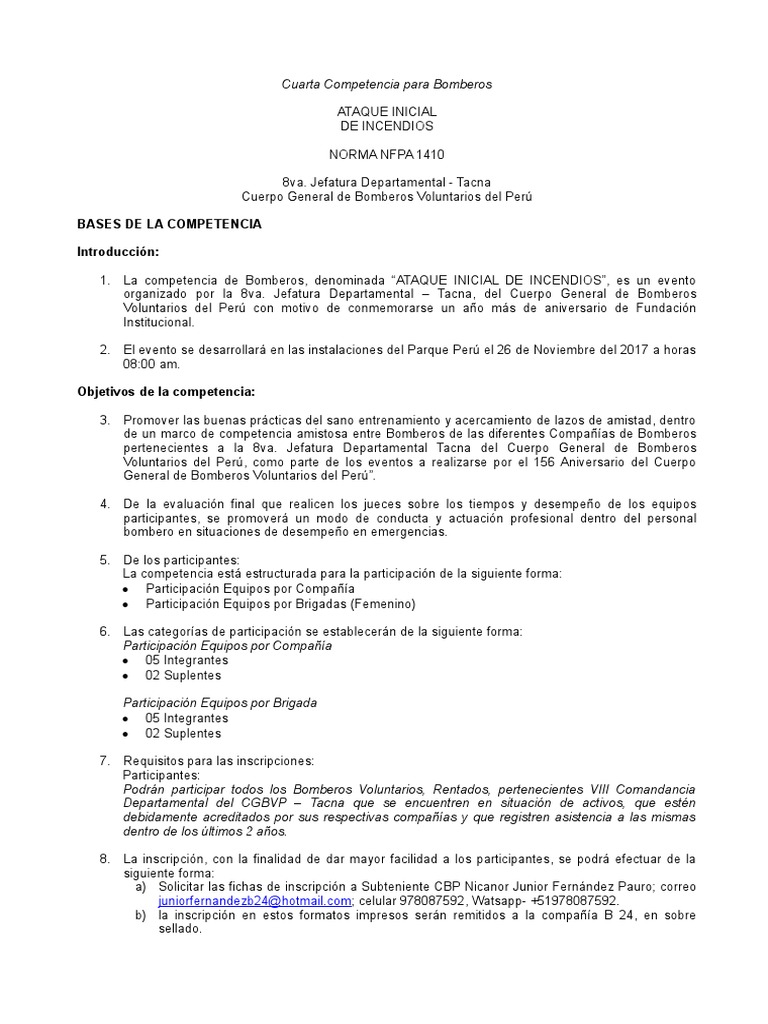 Competencia para Bomberos NFPA 1410 Bases | PDF | Bombero | Bienestar