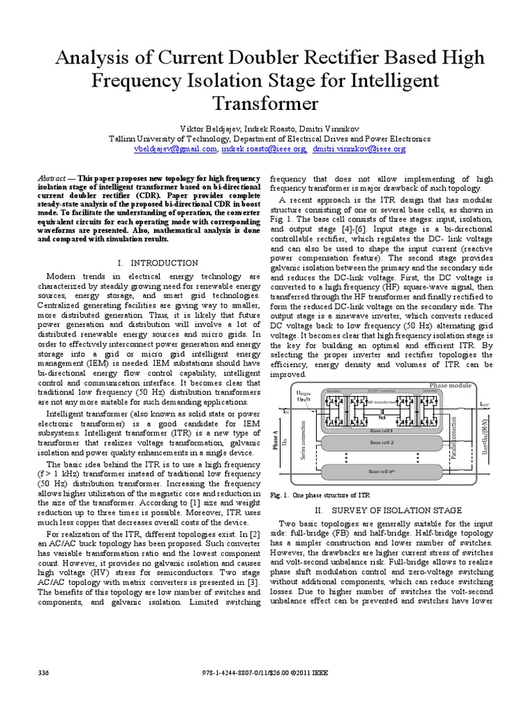 Analysis of Current Doubler Rectifier Based High Frequency Isolation ...
