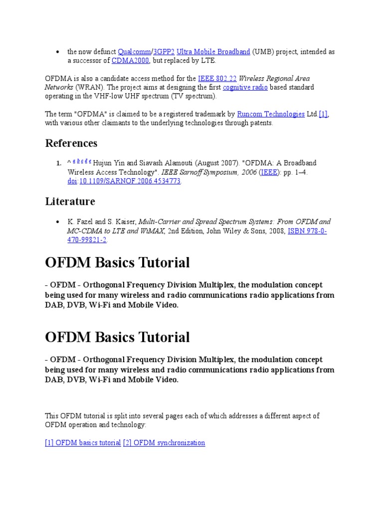 OFDM Basics Tutorial: References | PDF | Orthogonal Frequency Division ...