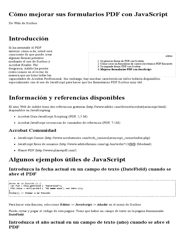 Cómo Mejorar Sus Formularios PDF Con JavaScript - Scribus Wiki | PDF | Formato de Documento ...