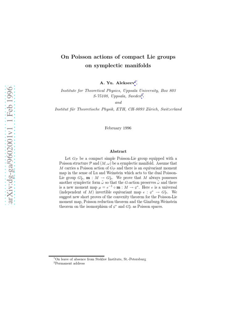 On Poisson Actions of Compact Lie Groups On Symplectic Manifolds | PDF ...