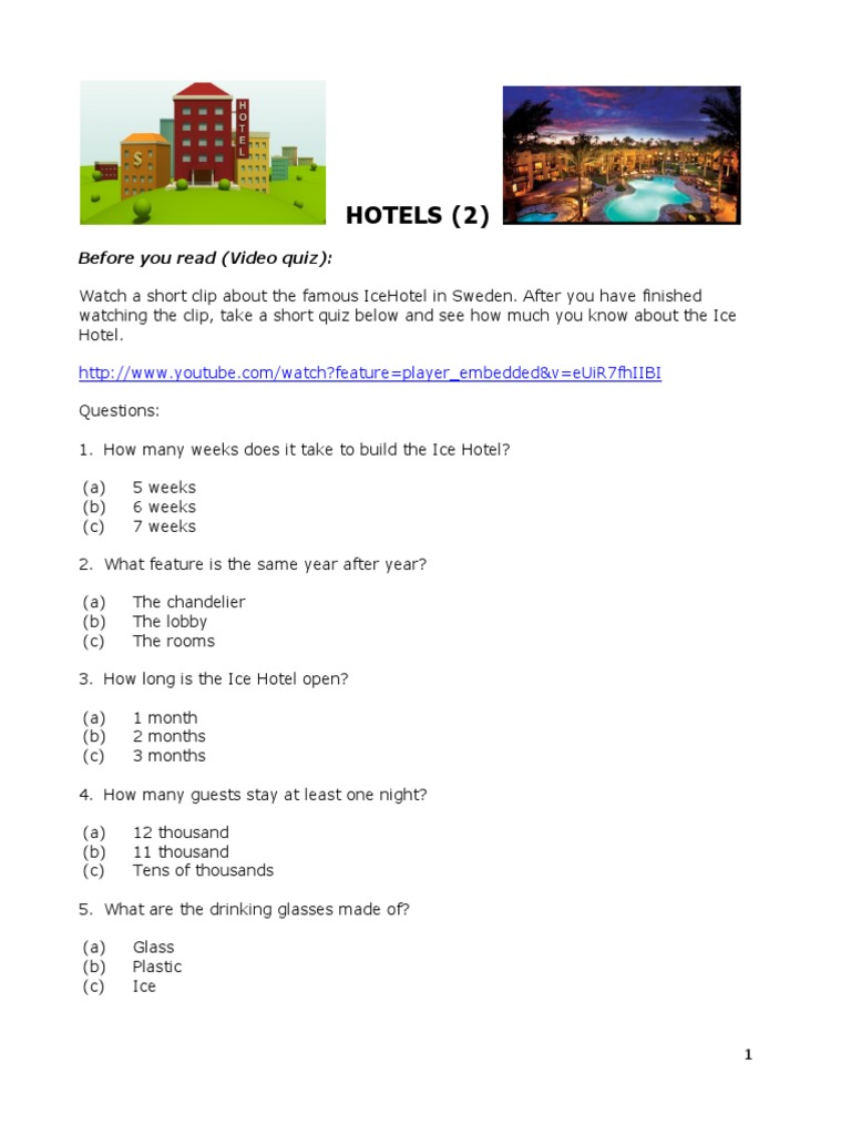 Hotels Part 2 Reading Comprehension Exercises 56251 | PDF | Hotel And ...