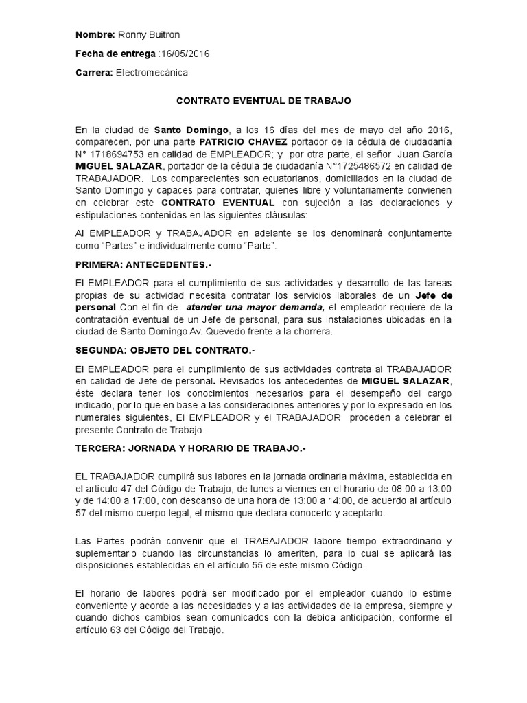 Contrato Eventual de Trabajo | PDF | Salario | Derecho laboral