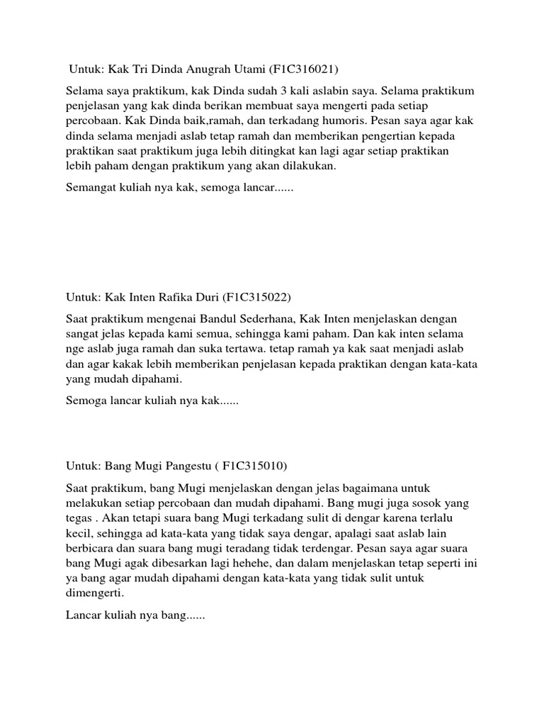 Kesan Pesan Untuk Aslab | PDF