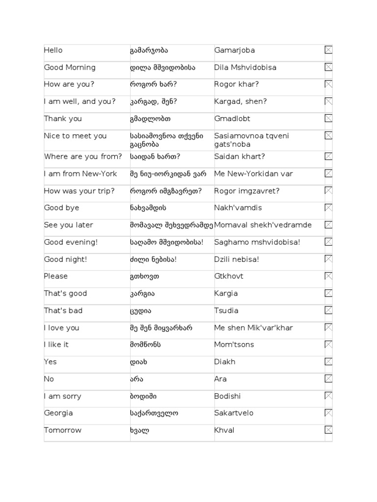 Basic Georgian Words | PDF