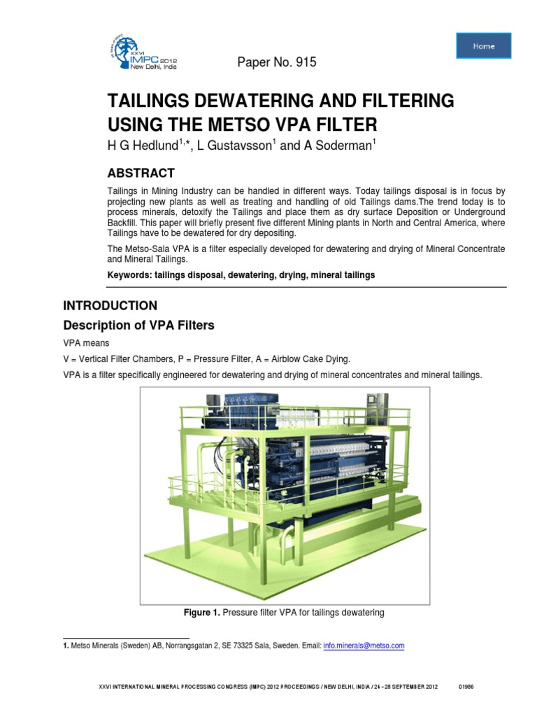Tailings Dewatering and Filtering Using Metso Filters | PDF | Mining ...