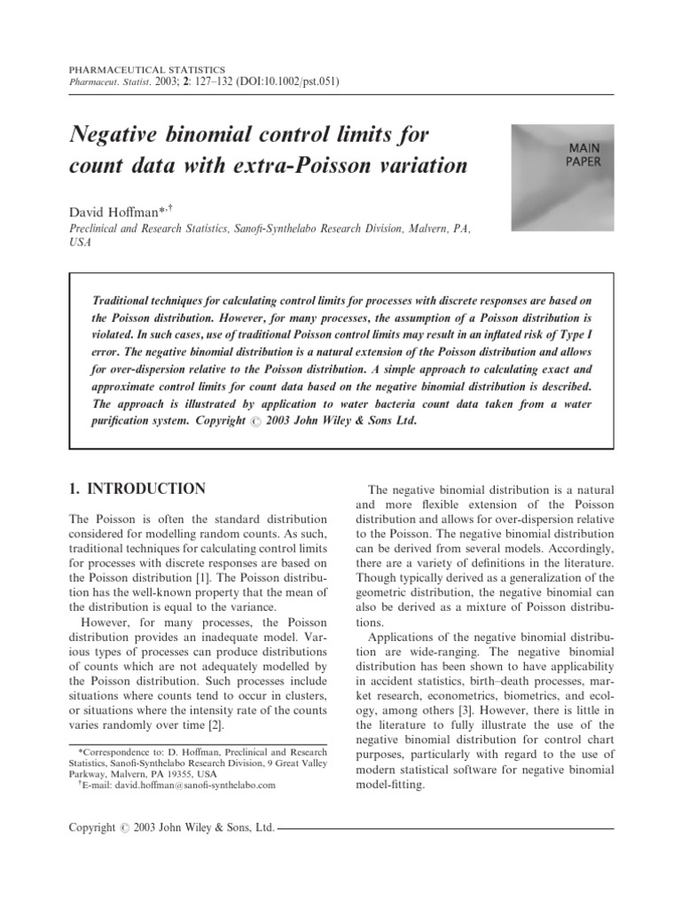 Negative Binomial Control Limits For Count Data With Extra-Poisson Variation | PDF | Probability ...
