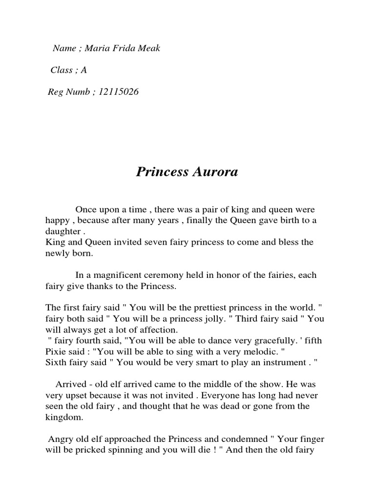 Princess Aurora: Name Maria Frida Meak Class A Reg Numb 12115026 | PDF