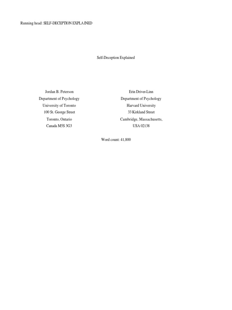Self-Deception Explained - Jordan B. Peterson | PDF | Perception ...
