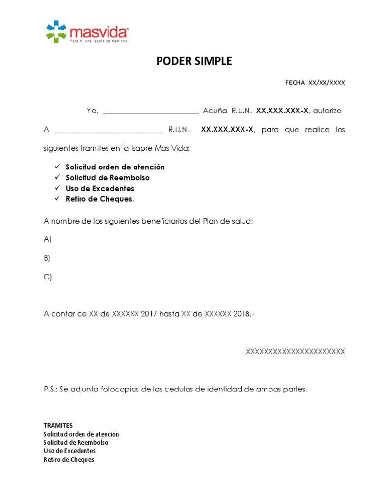 Poder Simple Isapre Mas Vida | PDF