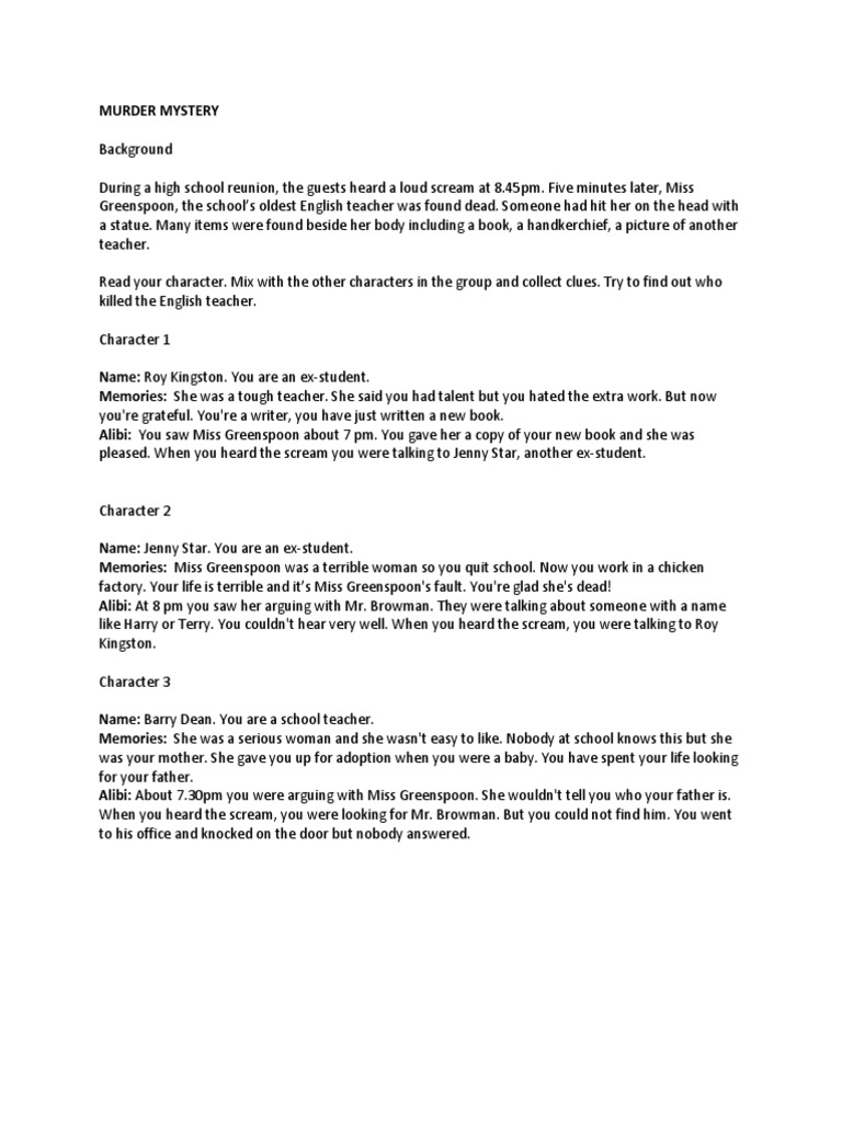 Murder-Mystery Esl Activity | PDF