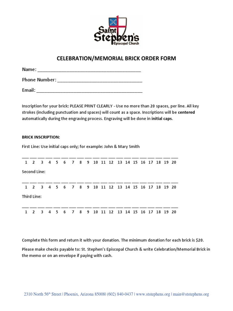Celebration/Memorial Brick Order Form | PDF