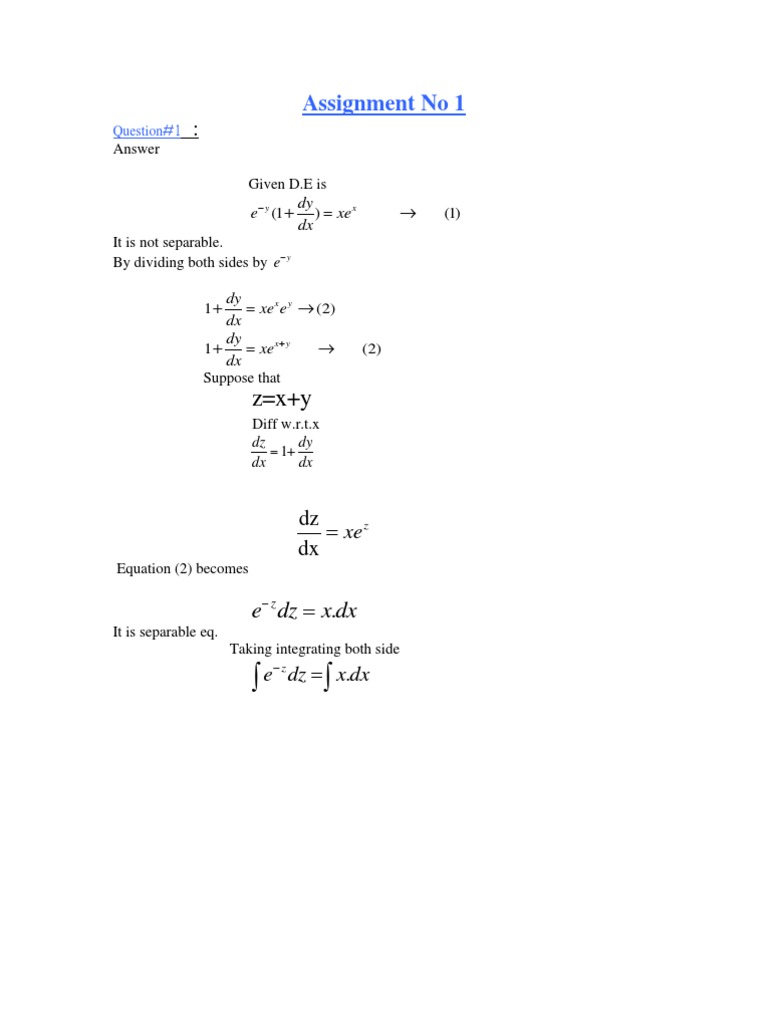 Differential Equations Solved Assignments Semester Summer 2007